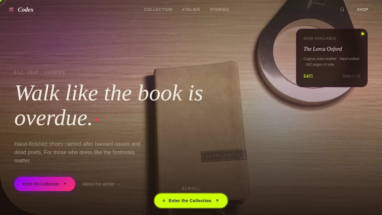 Codex — Artisanal Footwear Brand Landing Page Template Template | Build ...
