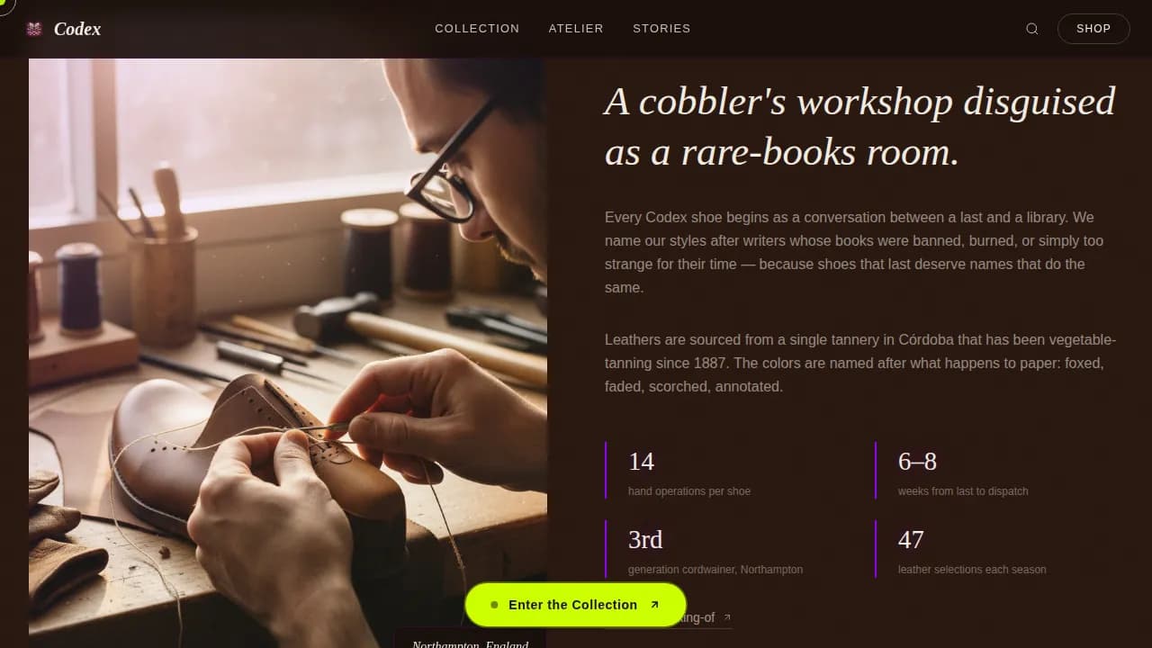 Codex — Artisanal Footwear Brand Landing Page Template Template | Build ...