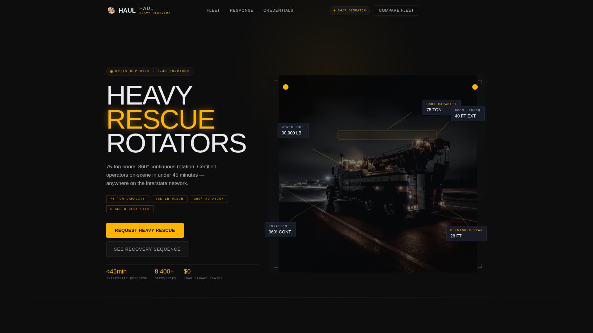 Haul - Heavy-Duty Towing & Recovery Landing Page Template