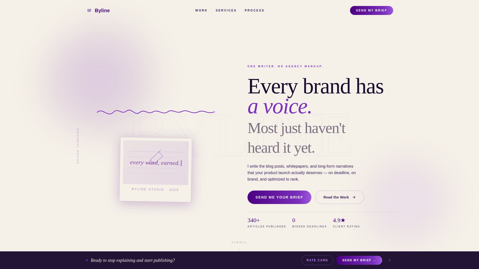 Byline - Compelling Contentwriter Landing Page Template | Build Fully ...