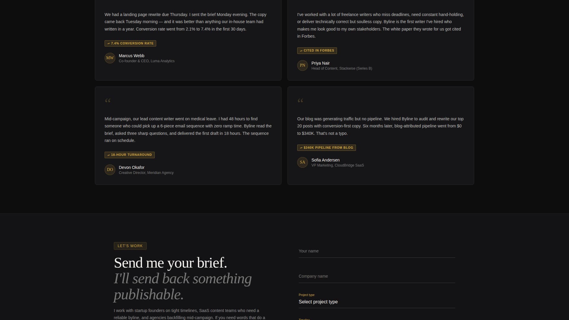Byline - Compelling Writer Landing Page Template | Build Fully ...