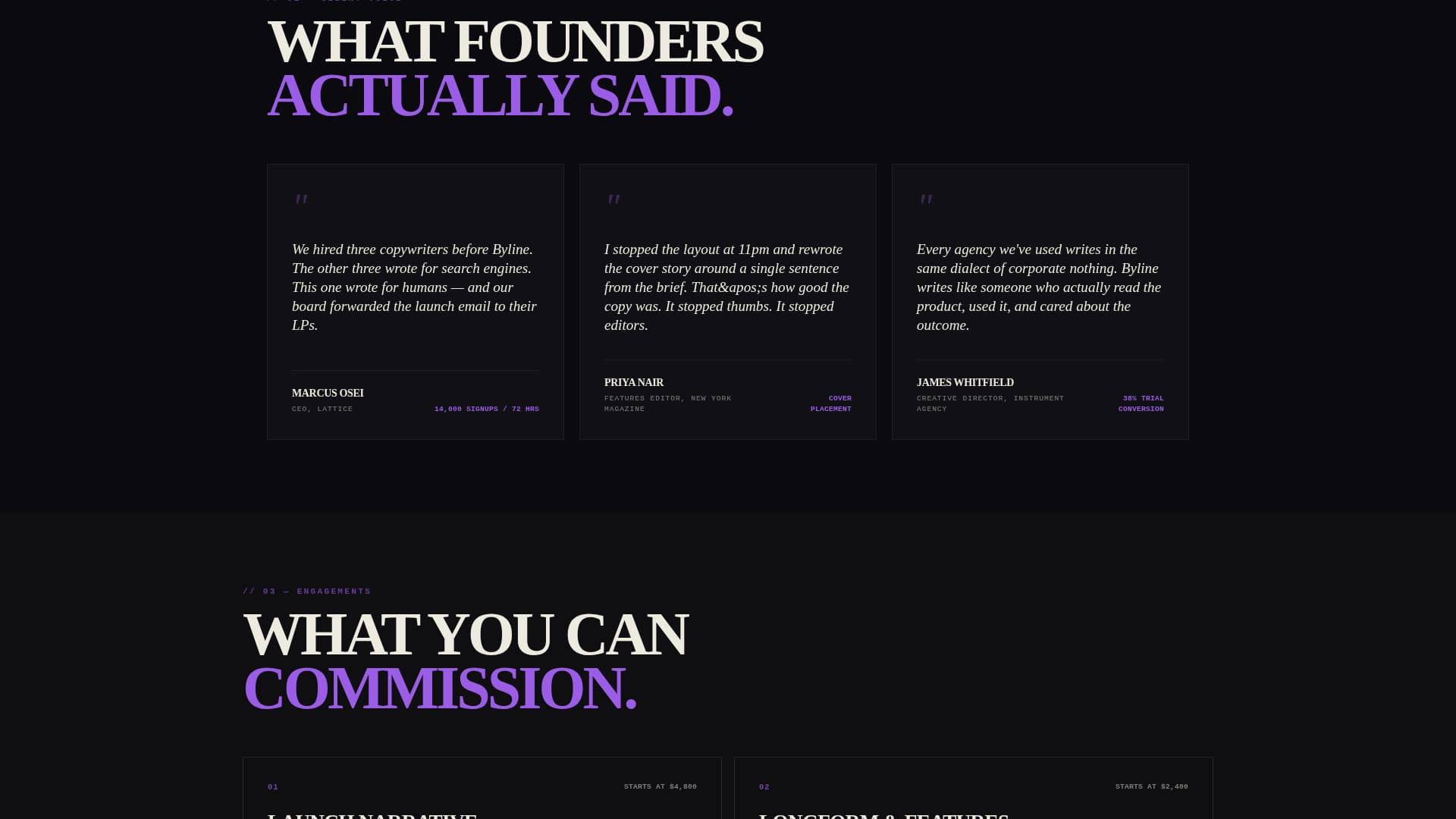 Byline - Bold Freelance Writer Landing Page Template | Build Fully ...